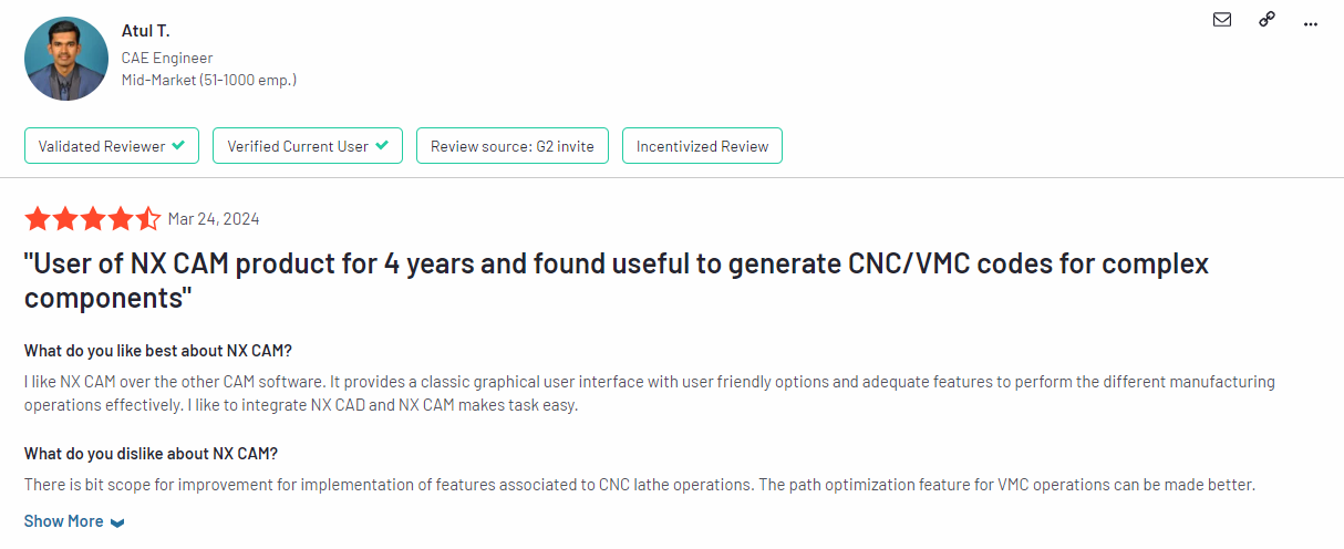 NX CAM ranked as #1 CAM software on G2