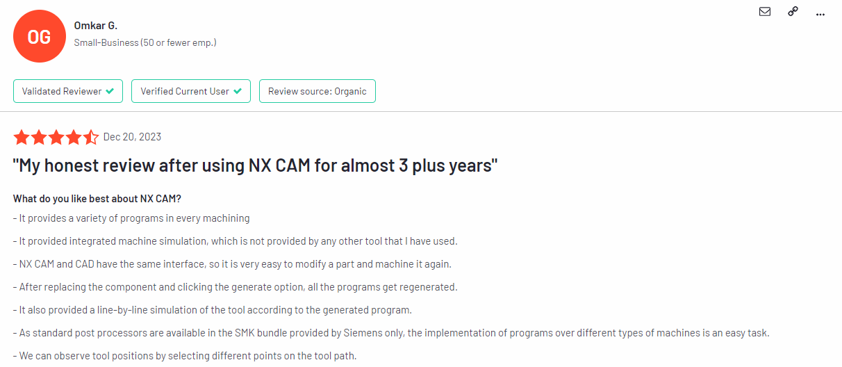 NX CAM ranked as #1 CAM software on G2