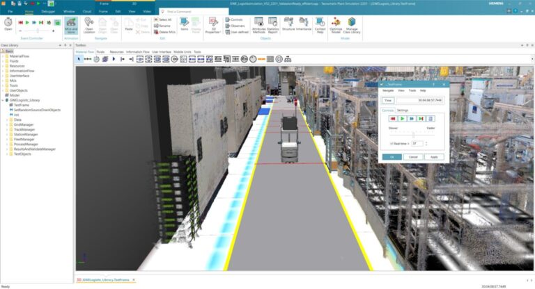 AGV simulation simplified in Plant Simulation by grid blocks