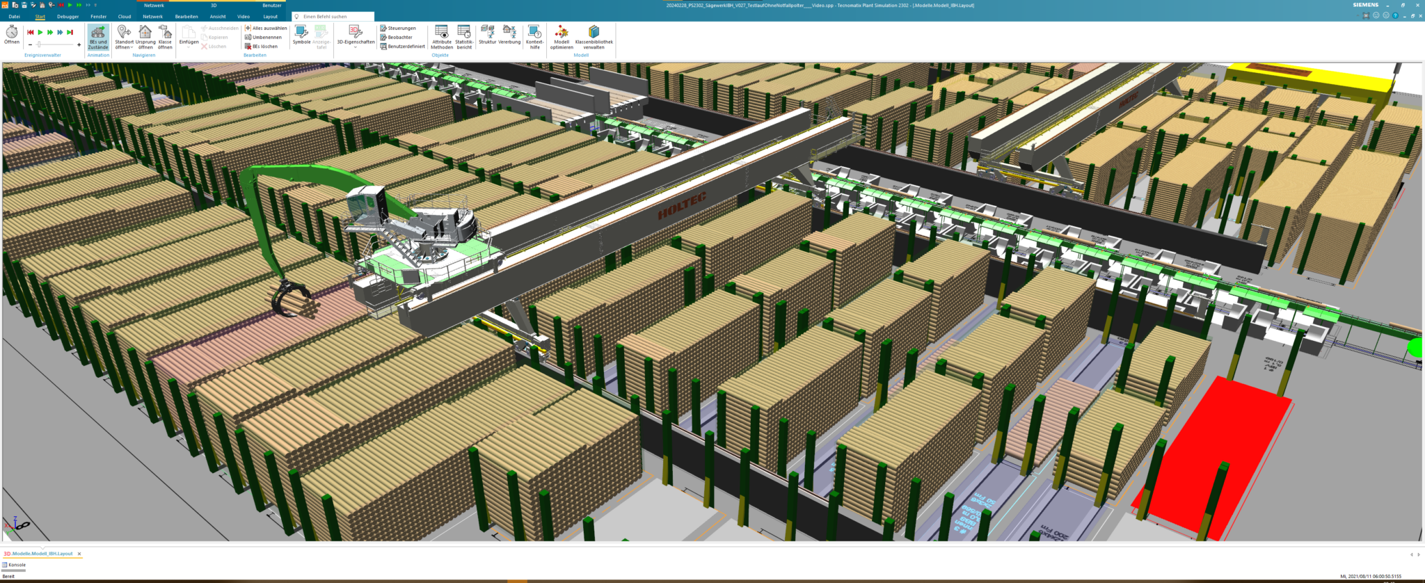 8-axis Log Handler simulation, sawmill in Plant Simulation